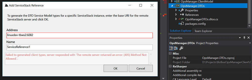Adding ServiceStack Refrences return 405 (not allowed) - Add ServiceStack Reference ...